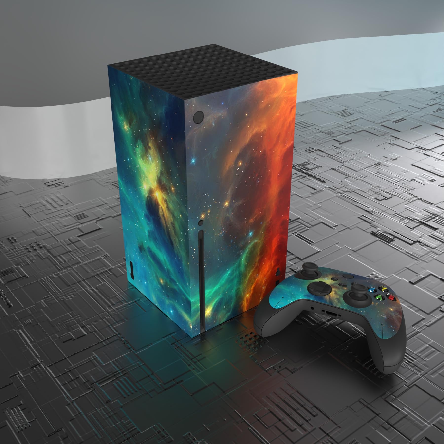 PlayVital Orange Star Universe Custom Vinyl Skins for Xbox Core Wireless Controller, Wrap Decal Cover Stickers for Xbox Series X Console Controller