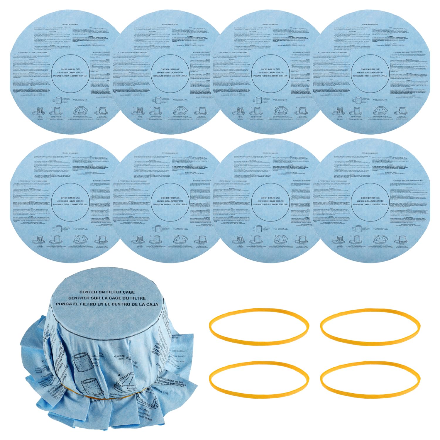 EPLZON Reusable Wet Dry Vac Filter VF2002 Dry Disc Vacuum Filters for Most 5 Gallon and Larger Shop Vac Branded Wet/Dry Vacuum Cleaners(pack of 8pcs Disc Filters 4pcs Retaining Bands)