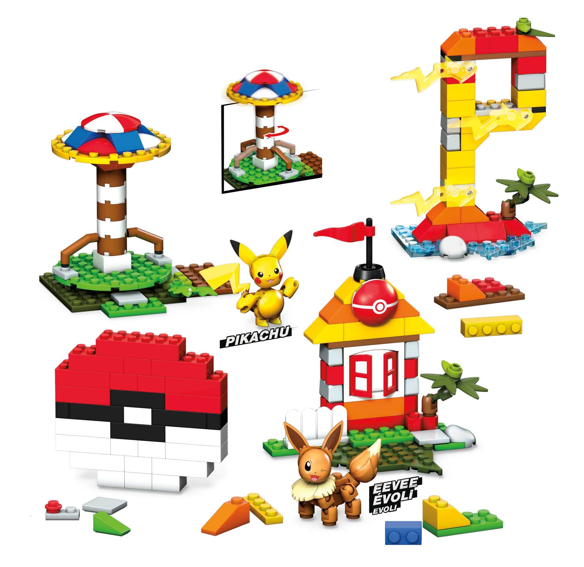 Mega Pokémon Building Toys Set, Building Box with 450 Pieces, 2 Poseable Characters and Storage Box, for Kids