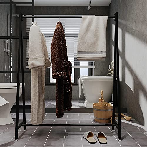 DR.IRON Black Metal Clothing Rack, Industrial Clothes Rack with Top Rod Heavy Duty Clothing Rack for Hanging Clothes for Home Bedroom,Clothing Store, Laundry Room