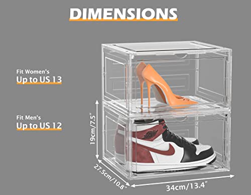HOMIDEC Shoe Storage, 6 Pack Shoe Organizer, Shoe Boxes Clear Plastic Stackable, Closet Organizers and Storage for Display Sneakers, Heels, Purse, Collectibles, Makeup
