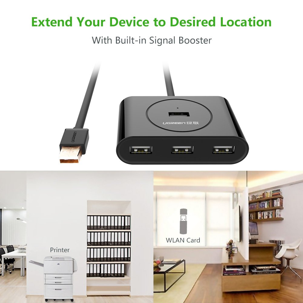 UGREEN USB Extension Cable USB 2.0 Active Repeater Extension Hub Cable 4-Port USB Hub A Male to A Female with Built-in Signal Booster Chips (15ft)