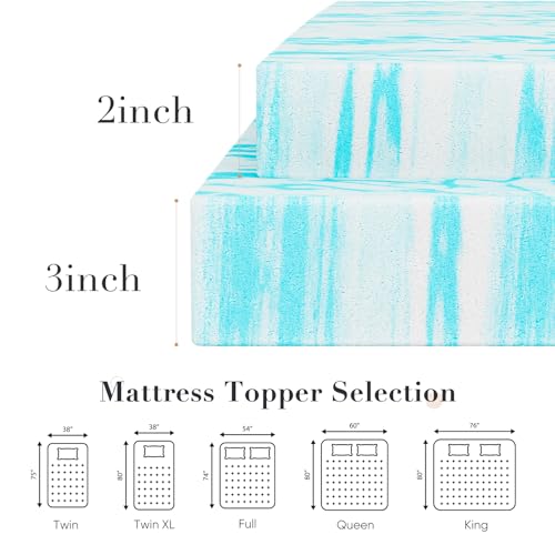 DUMOS Memory Foam Mattress Topper King, 2 Inch Thick Gel Infused Bed Toppers for Queen Size Bed, Soft Mattress Pads for Sleeper Sofa, RV, Camper, CertiPUR-US Certified, Blue