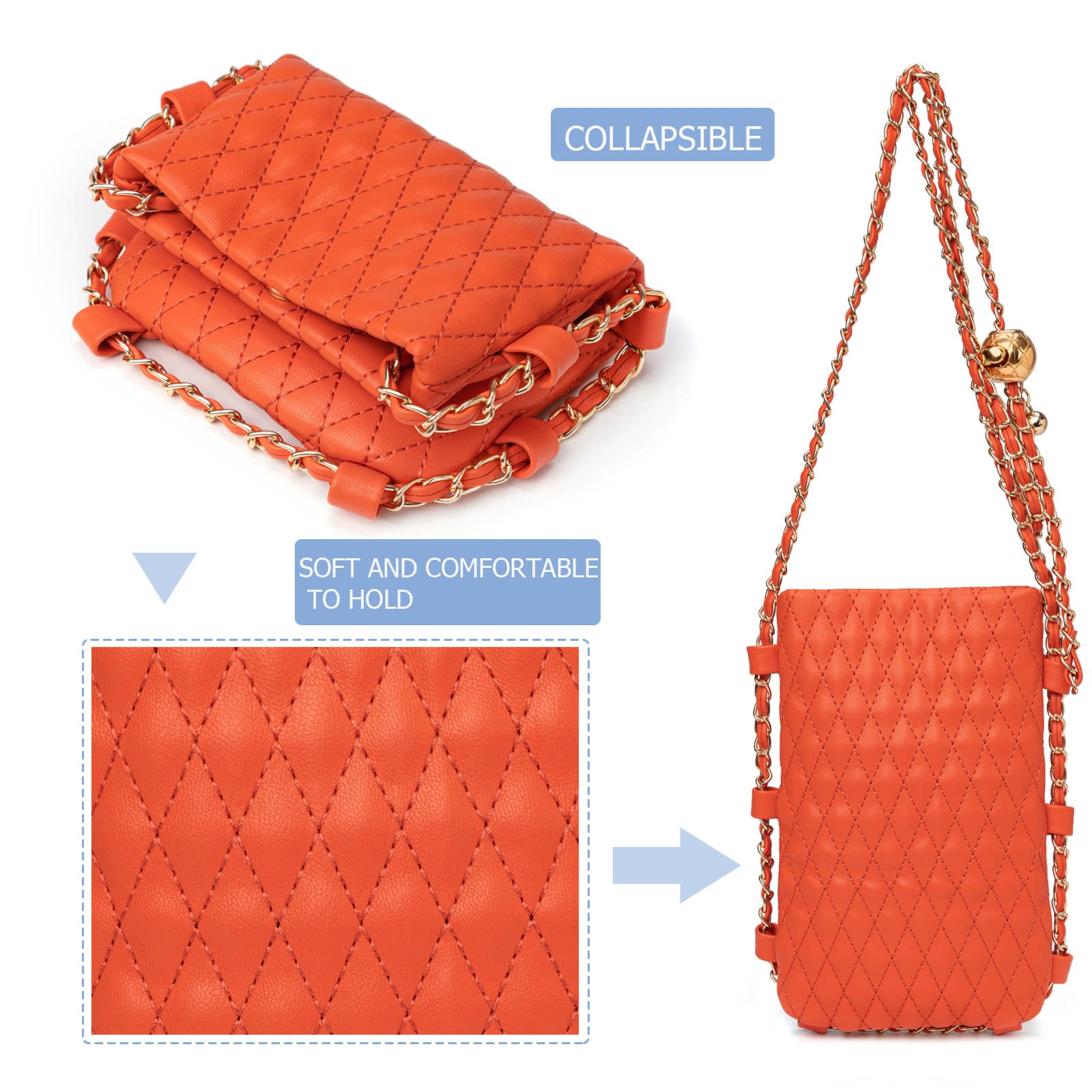 myfriday Mini Quilted Crossbody Purse for Women, Soft Small Summer Shoulder Purse and Handbag with Adjustable Chain Strap