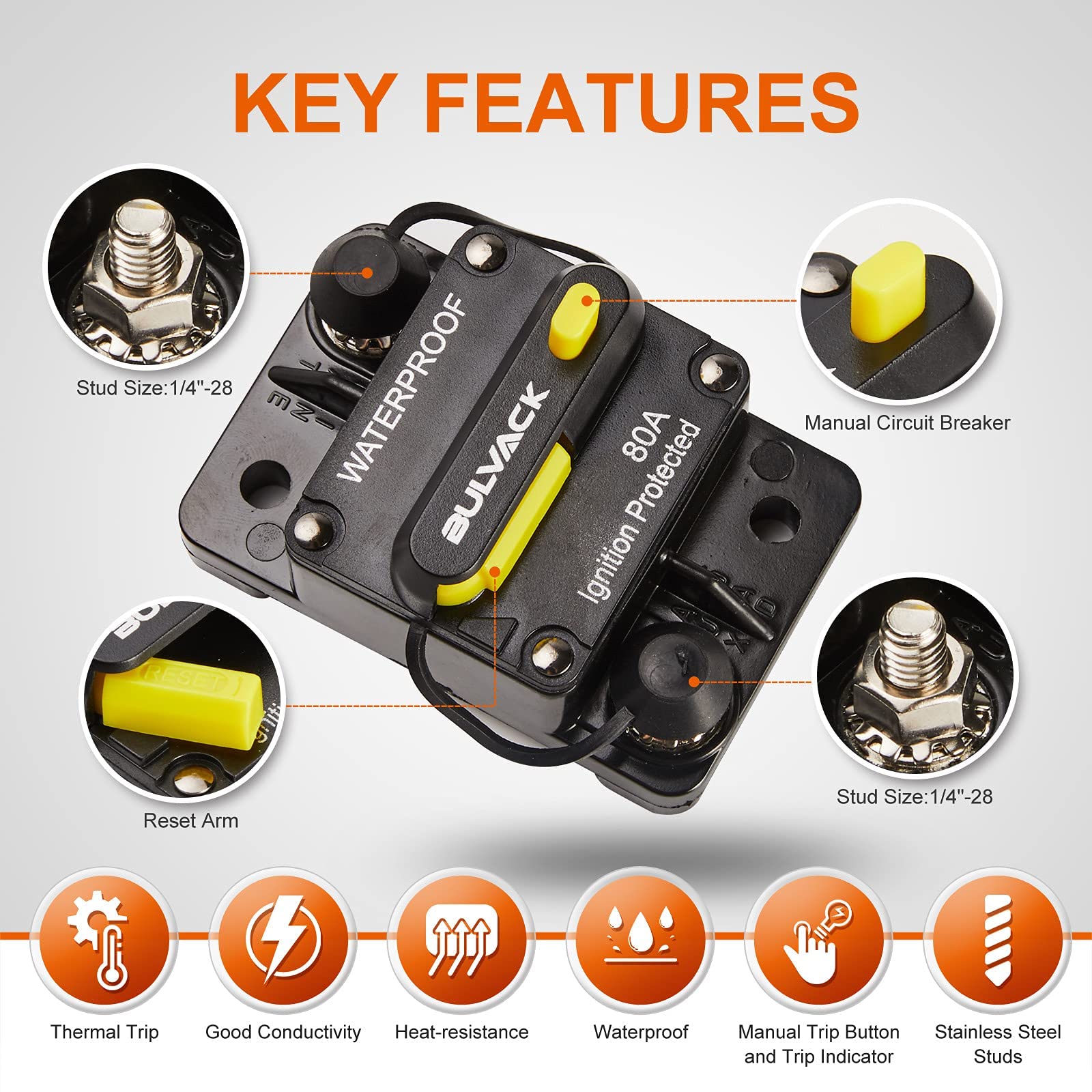 BULVACK 150 Amp Circuit Breaker with Manual Reset for Car Marine Trolling Motors Boat ATV Manual Power Protect for Audio System Fuse, 12V-48V DC (150A)