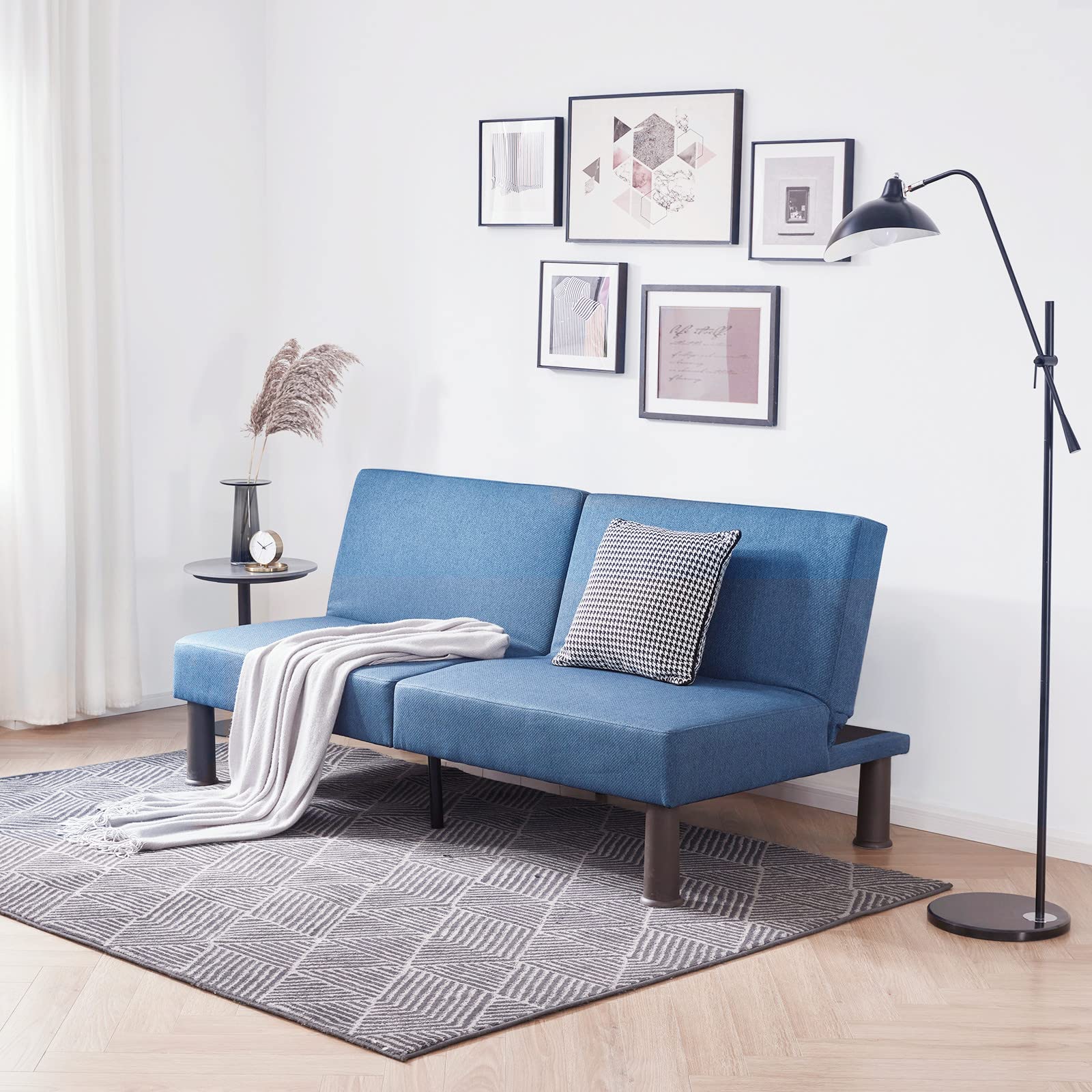 BDEUS 70" Futon Sofa Bed, Convertible Sofa Couch Sleeper with Armless Design, Easy Assembly, 800 lbs Capacity Modern Recliner Lounge Couch for Living Room Apartment Dorm Office (Armless Futon, Blue)