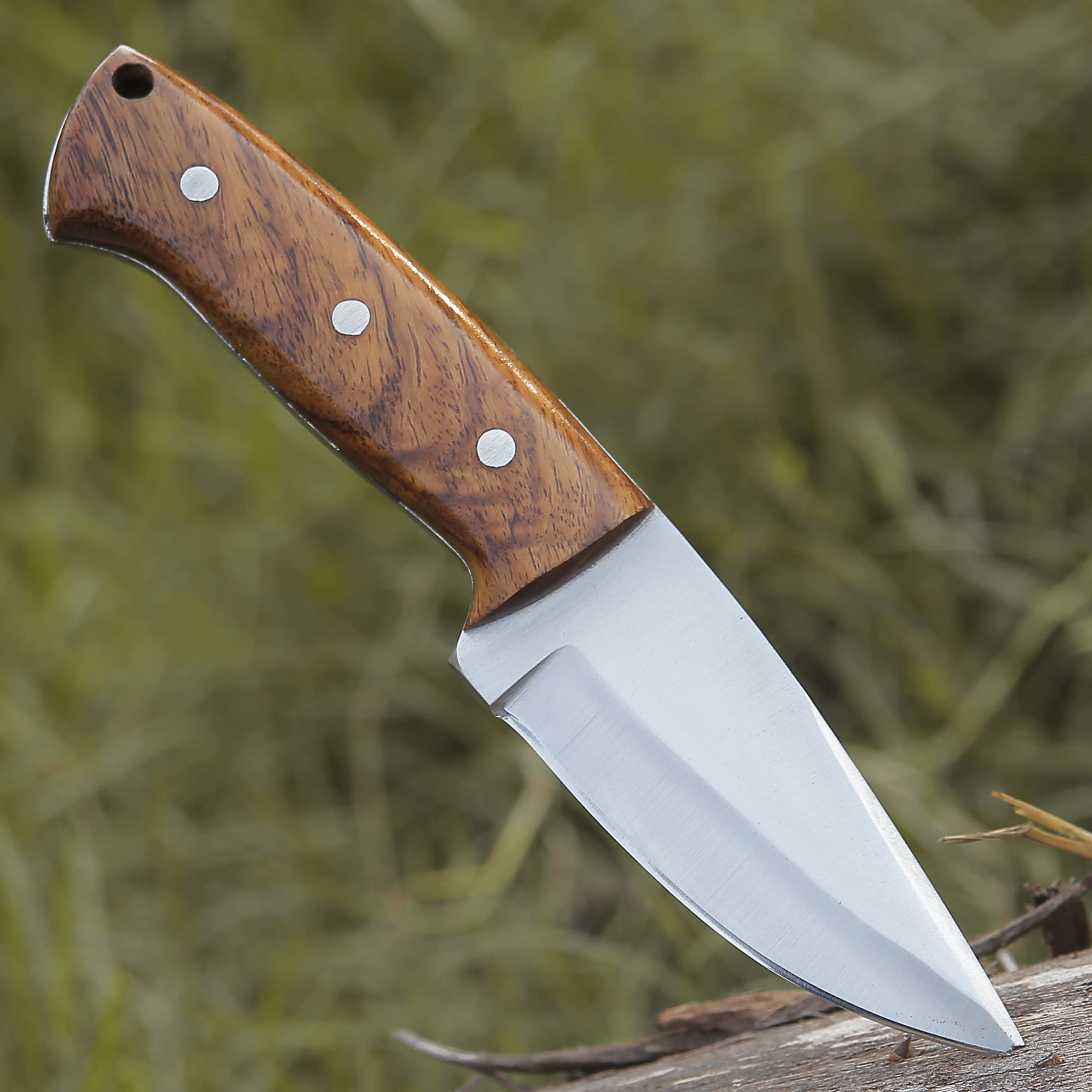 Carbon Steel Hunting - 8" Full TangBlade Wood Handle Skinner Knife With Oxford Leather Sheath - Tactical Survival Military Knife