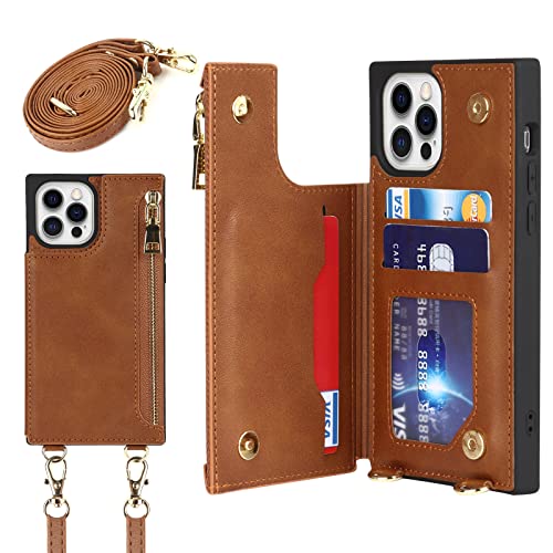 Havaya Crossbody Wallet for iPhone 13 pro max case with Strap iPhone 13 pro max case with Card Holder-Brown