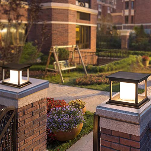 CZLZY Modern Simple Aluminum Square Column Light Solar LED Pillar Lamp Outdoor Post Light Fixtures Waterproof IP65 Courtyard Gate Fence Landscape Light Deck Bollard Light
