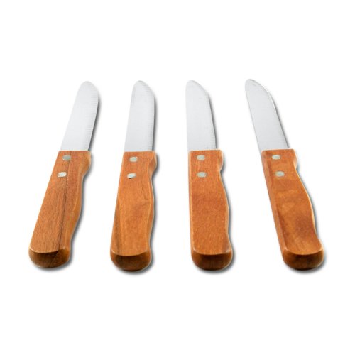 SET OF 4 - 5-Inch Blade Restaurant Style Steak Knives, Round Tip, Thick-Grip Wood Handle Steak Knife Set