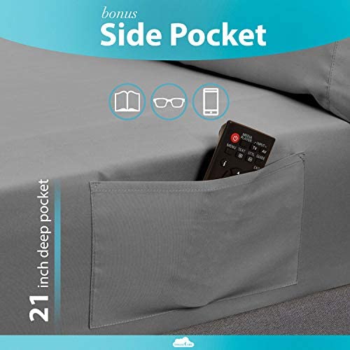 DREAMCARE Twin XL Sheets - Cooling Bed Sheets - 4pcs Set - XL Twin Sheet Set - Twin XL Fitted Sheet - Extra Long Twin Sheets Soft & Long Lasting 100% Fine Brushed Polyester with Side Pocket - Gray