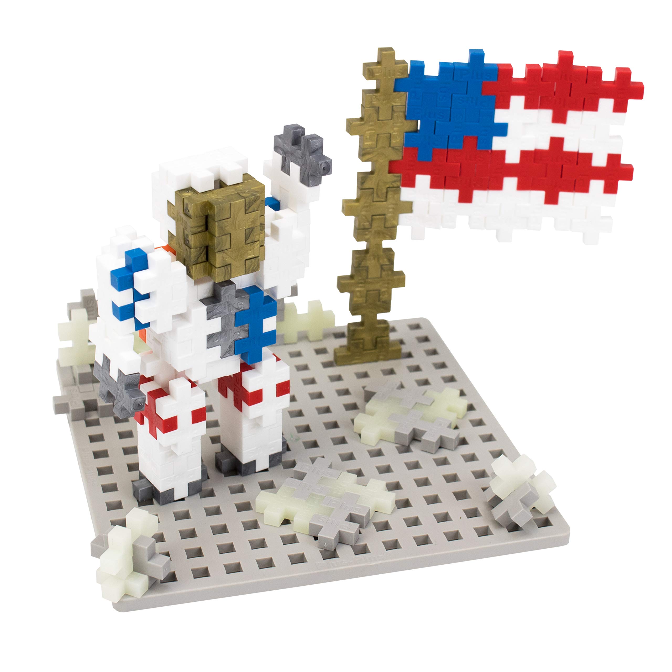 PLUS PLUS - Explore Space Bundle - Moon Baseplate & Astronaut, Alien 70 pc Tubes - Construction Building Stem/Steam Toy, Interlocking Mini Puzzle Blocks for Kids