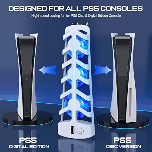 EUROA Cooling Fan, Efficient Cooling System with 5200RPM Cooling Fans&LED Light Compatible with Playstation 5, Upgrade Accessories Cooler Fan Cooling Fan for PS5 Console Disc&Digital Edition, USB Hub
