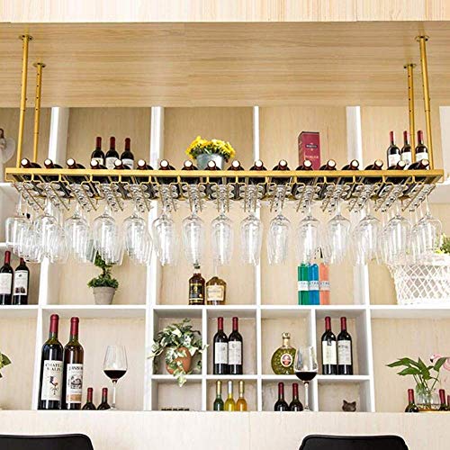 HLL Wine Racks,Wine Glass Rack Hanging, Height Adjustable Ceiling Wine Bottle Holder for Bar Champagne Storage Rack 5 Sizes,Gold,L-120Cm