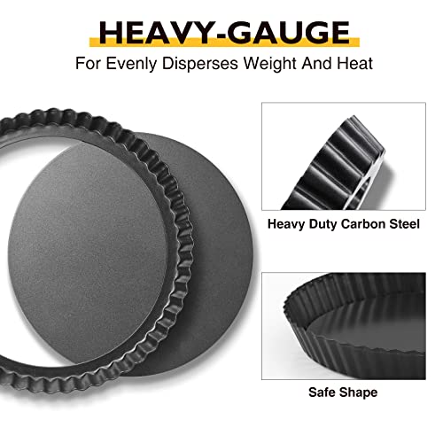 HONGBAKE Round Tart Pan 9 Inch with Removable Bottom, Nonstick Quiche Baking Pan for Oven, Tarts Tin for Cheese Cakes, Desserts