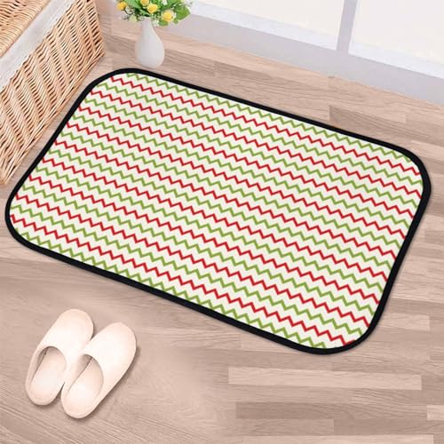 Bath Mat Area Rugs Non-Slip Simple Zag Zag Striped Multicolor Water Absorbent Coral Velvet Carpet Machine Washable 23.6X15.7 Inch