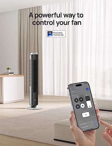 Dreo 42'' Pilot Pro Tower Fan with Remote, 25 DB Quiet DC Portable Bladeless Fan, 90° Oscillating,12H Timer, 9 Speeds,4 Modes, LED Display, Floor Fans for Bedroom Home Office, Black (DR-HTF005)