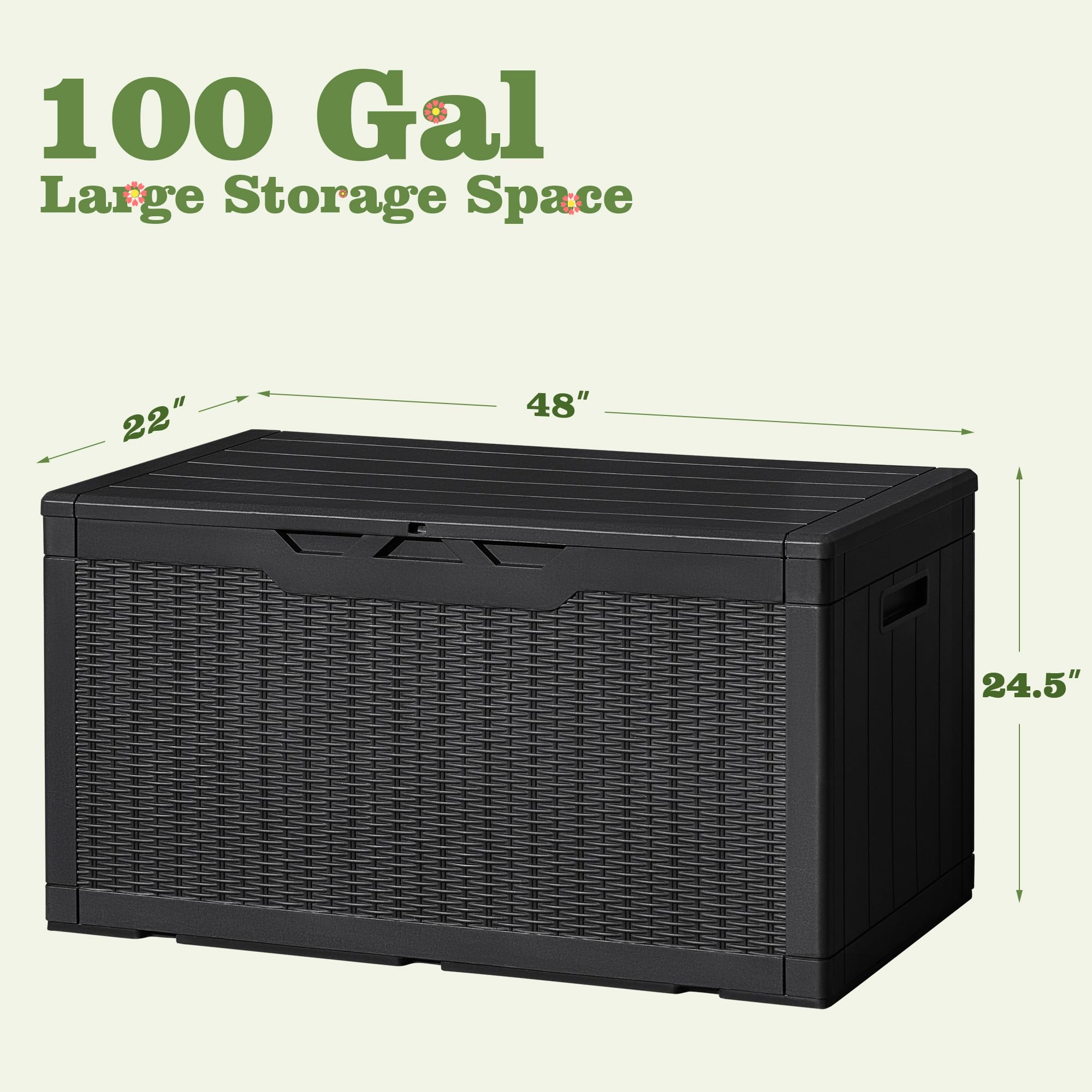 Flamaker Outdoor Storage Box 100 Gallon Waterproof Resin Deck Box with Air Rod Indoor Outdoor Lockable Storage Bench for Patio Cushions, Tools, Pool Accessories (Brown)