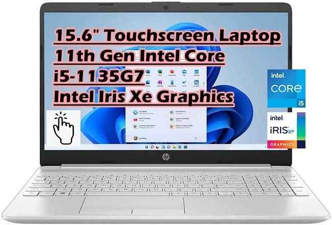 HP 15.6"" Touchscreen Laptop, Core i5-1135G7(>i7-1065G7), 4.2 GHz, Bluetooth 4.2, 720p Webcam, Type-C, Intel Iris Xe Graphics, HDMI, Windows 11,w/HDMI Cable (32GB RAM | 1TB SSD), Silver