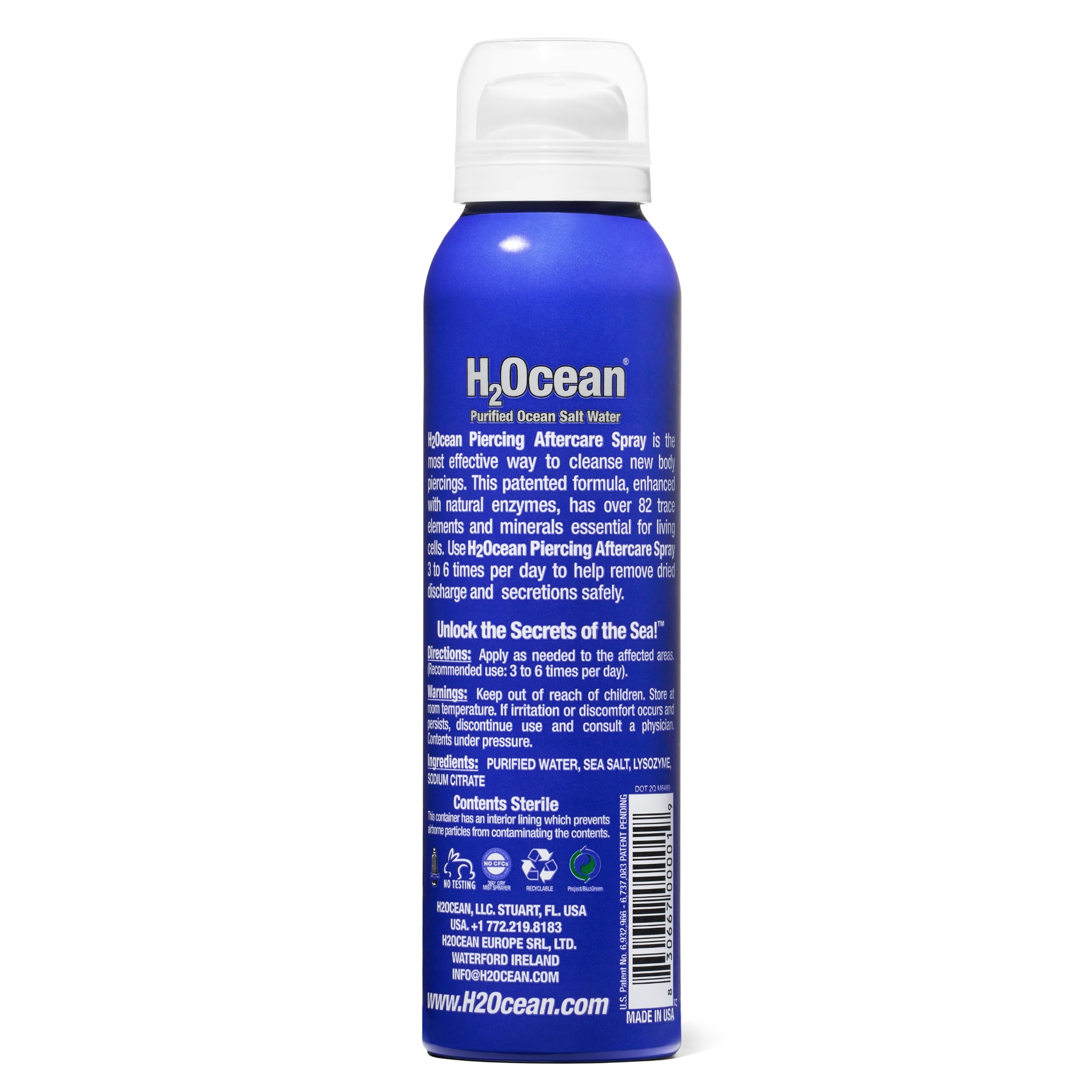 H2Ocean Patented Piercing Aftercare Spray Sea Salt Saline 4oz