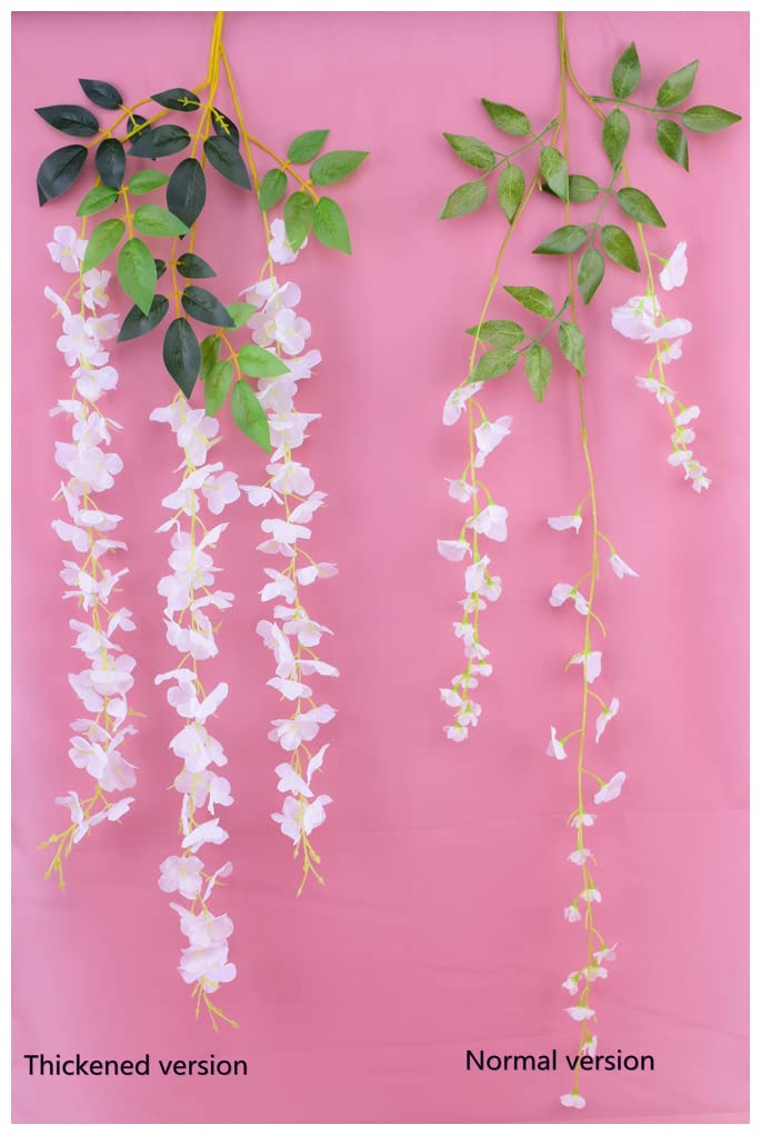 MARTHA&IVAN 26 Stems Artificial Wisteria Garland Fake Wisteria Vine Hanging Flower Bush String for Wedding Garden Party Decoration (26 Stems White)