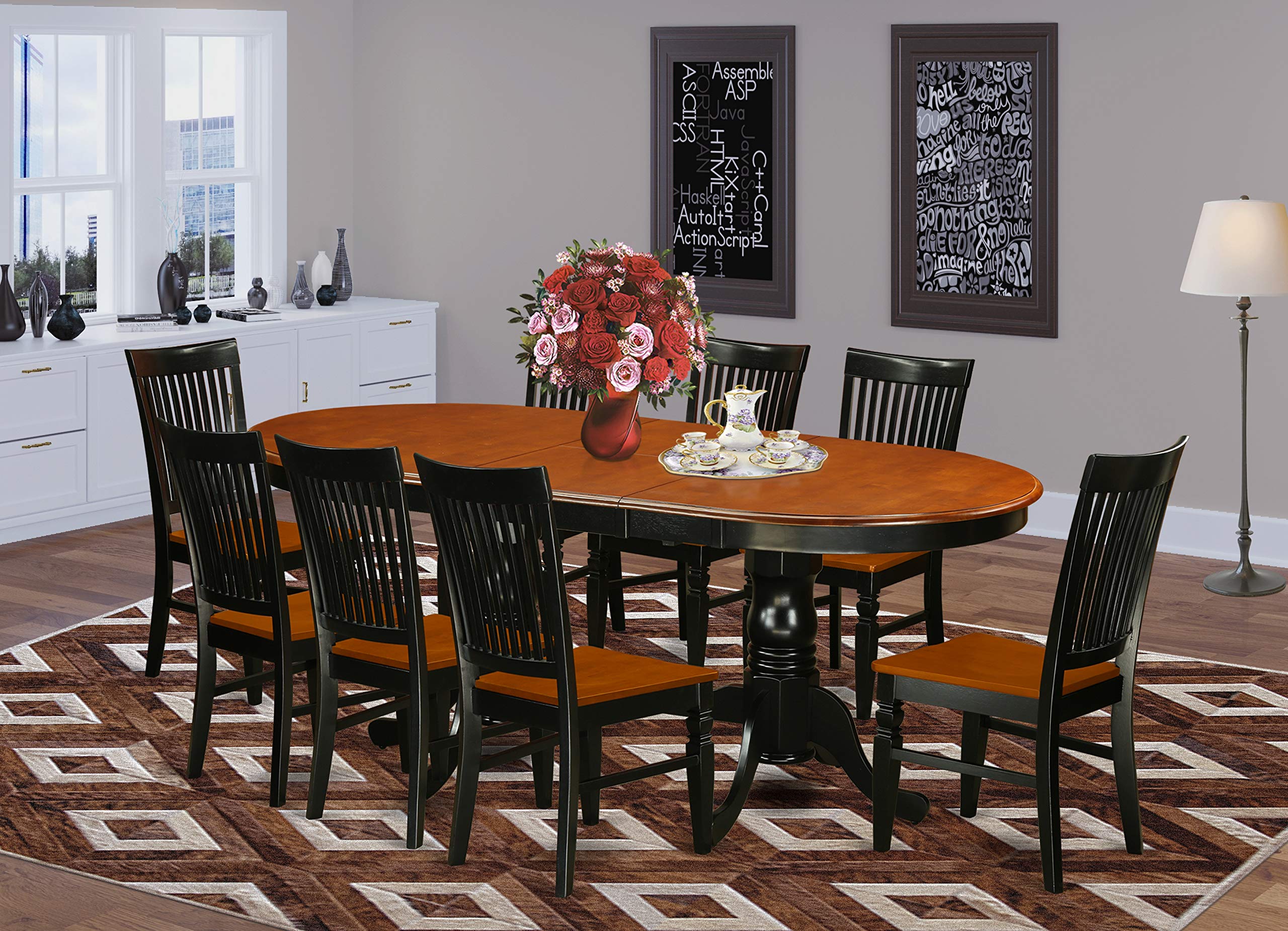 East West Furniture Plainville Kitchen and Dining Room Sets, 9 Pieces, Black & Cherry