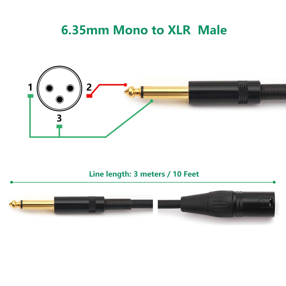 NANYI 6.35mm (1/4 Inch) Male TS Male to XLR Interconnect Audio microphone Cable (XLR-F-1.6FT)