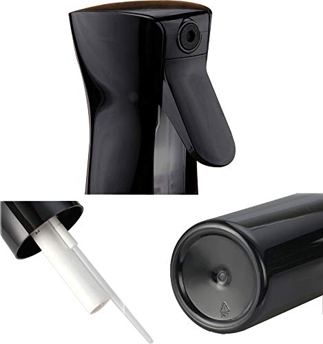 Black Hair Spray Water Bottle Continuous Pressurized 360 Fine Mist Sprayers Refillable Empty Plastic Mister for Skin Care Hairstyling Plants Cleaning 300ml 10oz