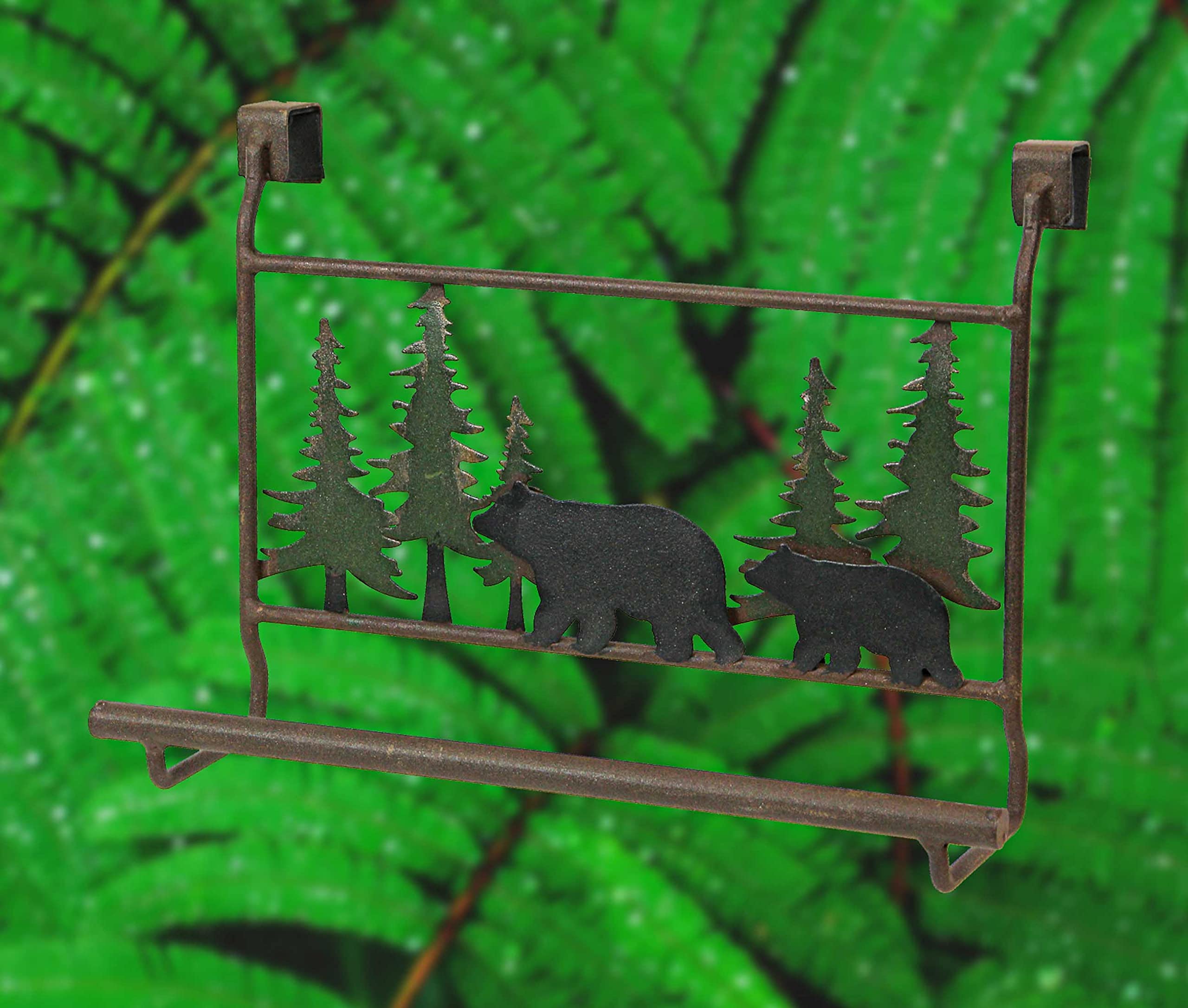 Metal Rustic Black Bear Family Door Mounted Towel Rack Kitchen Cabinet Organizer