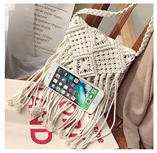Nice Pies Women's Beach Straw Handbag Woven Tote Fishing Net Beach Bag Large Capacity Mesh Rope Combination Handbag (White)