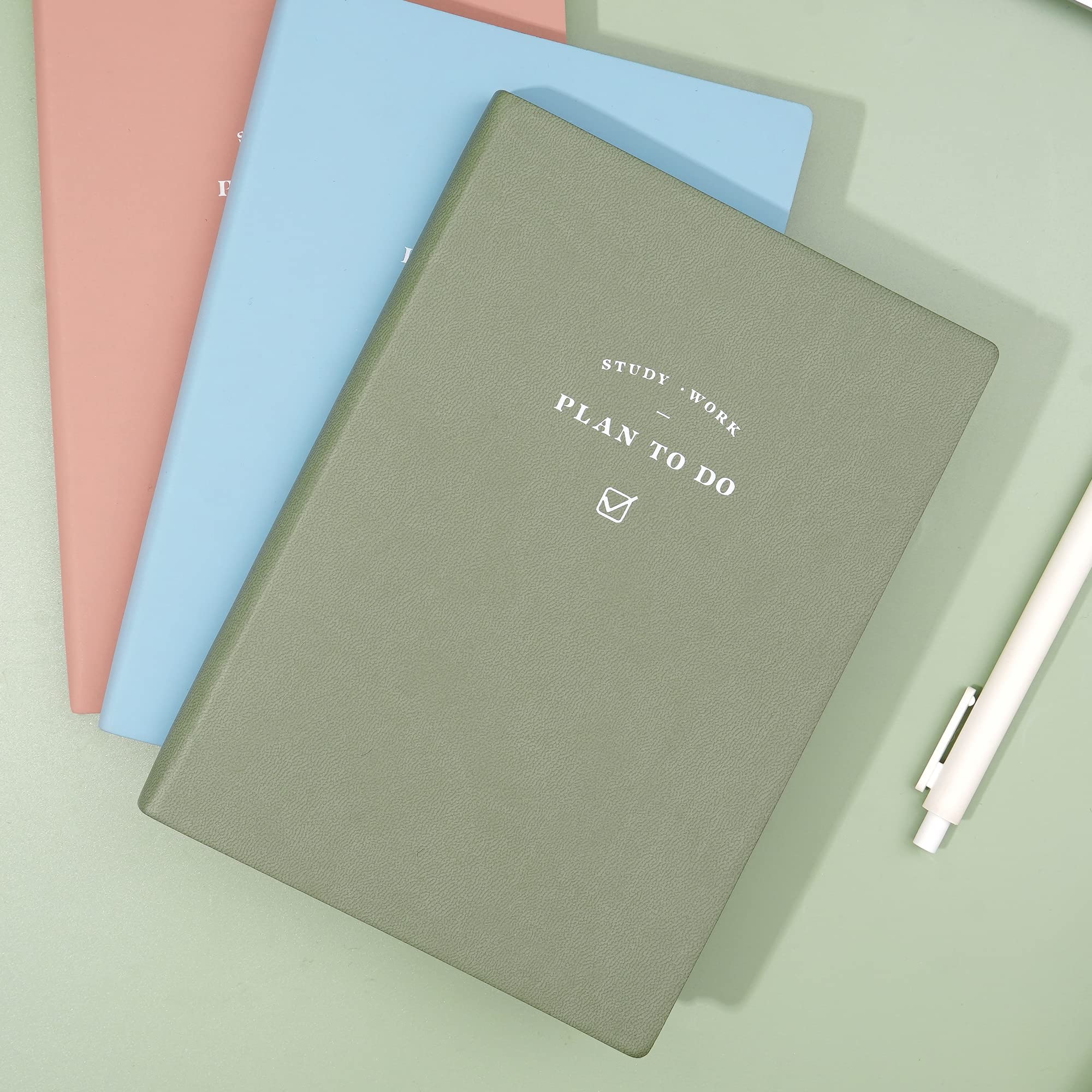 CAGIE To Do List Notebook 192 Pages 5.3" x 7.5" Leather To Do List Notepad Checklist for Daily Plans Schedule Planner Notebook School Supplies for Students, Green