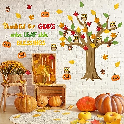 CY2SIDE 80PCS Fall Thankful for God’s Unbeleafable Blessings Cutouts for Bulletin Board Border Sets Maple Leaves Pumpkin Thankful Trees Cutout Trim Borders Religious Sunday School Bulletin Board Decor