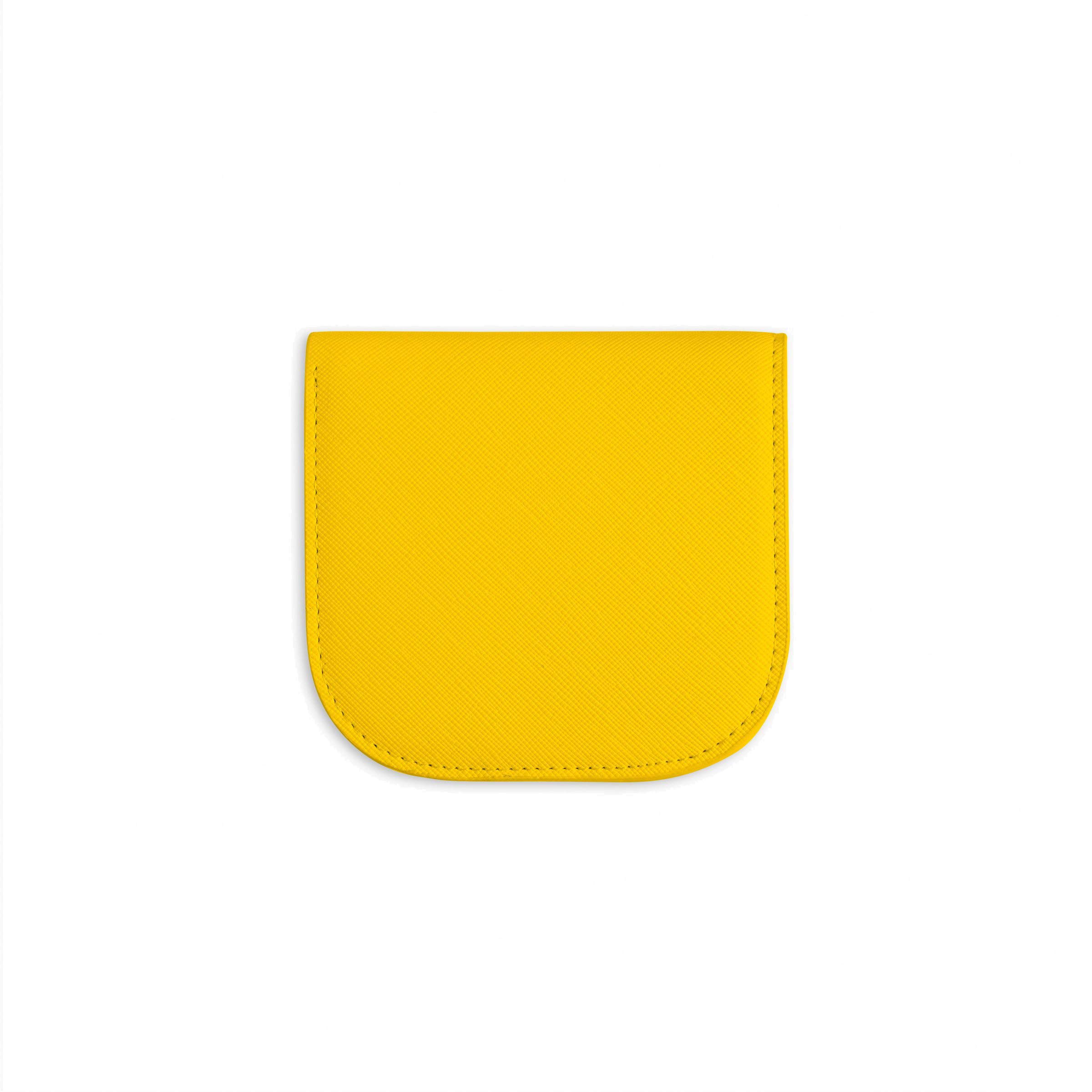 POKETO Dome Wallet, Yellow Saffiano Vegan Leather, 6 card slots, 4" x 3.75"