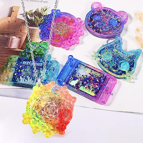 FineInno Shaker Molds for Epoxy Resin Panda, Game Consoles, Cat, Flower Garland, Quicksand Silicone Mold Jewelry Casting Mold DIY Art Craft for Pendant Resin Charms