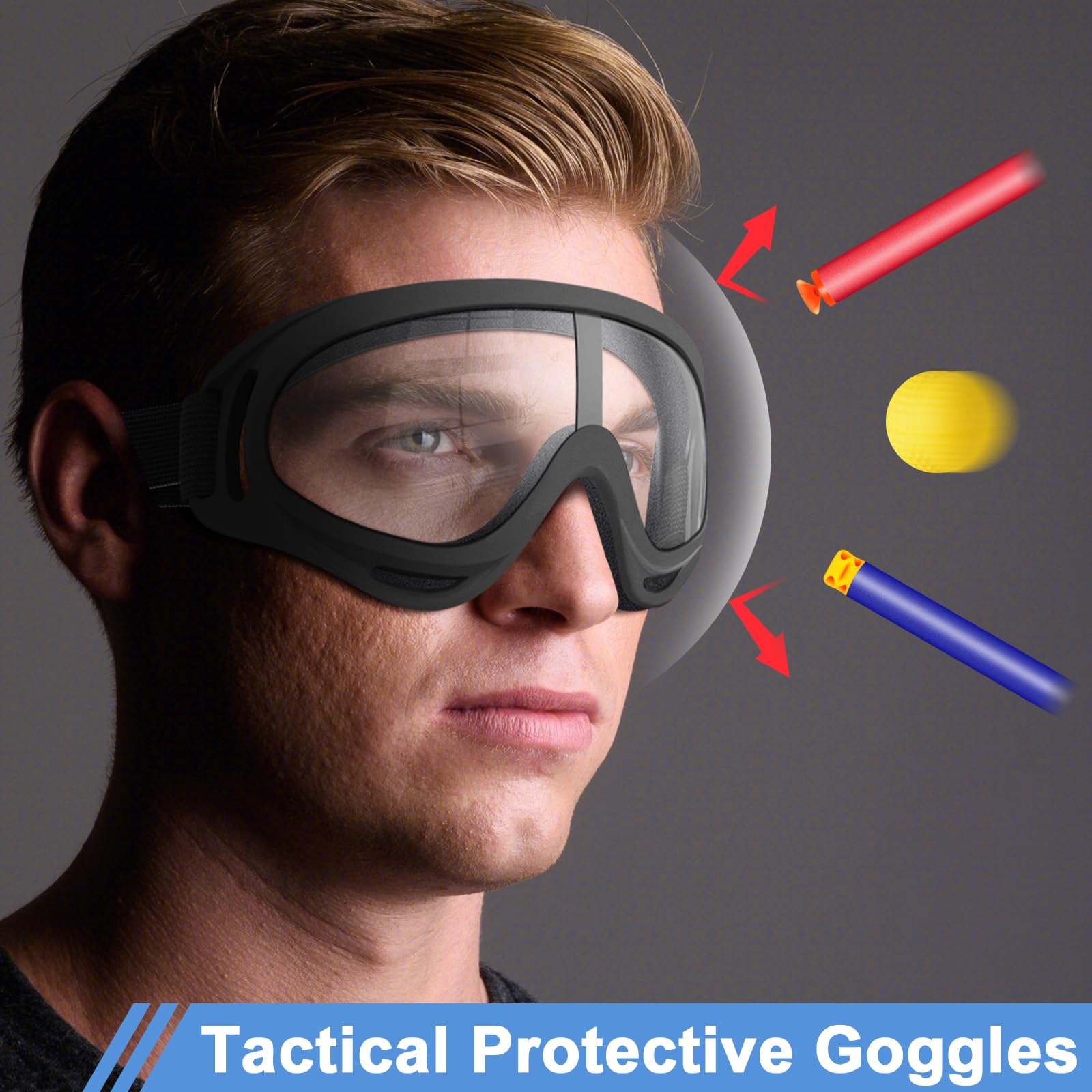 POKONBOY 4 Pack Protective Goggles Safety Glasses Eyewear Compatible with Nerf Guns for Kids Teens Game Battle (4 Colors)