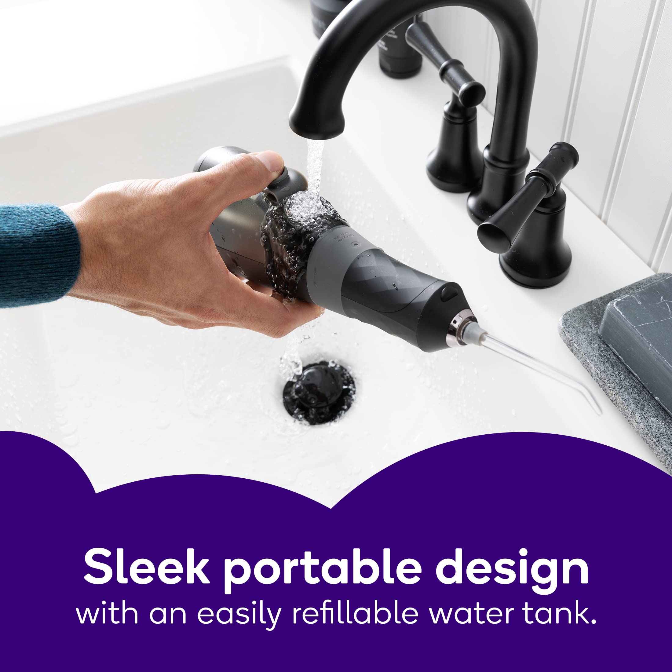 BURST Water Flosser – Electric Cordless Water Floss – 3 Modes, 3 Tips, 80-Day Rechargeable Battery, Waterproof – Portable for Travel - Refillable Water Picks for Teeth Cleaning and Braces – Black