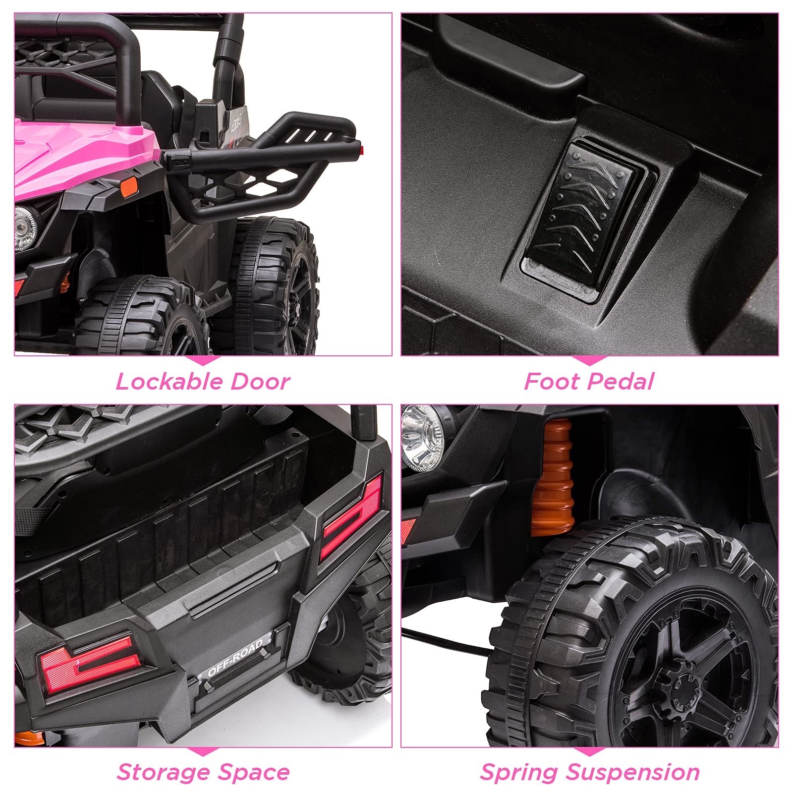 Nasitip 12V Kids Ride On Car Truck w/Parent Remote Control, Spring Suspension, LED Lights, AUX Port, Music (Rose, no Tent)