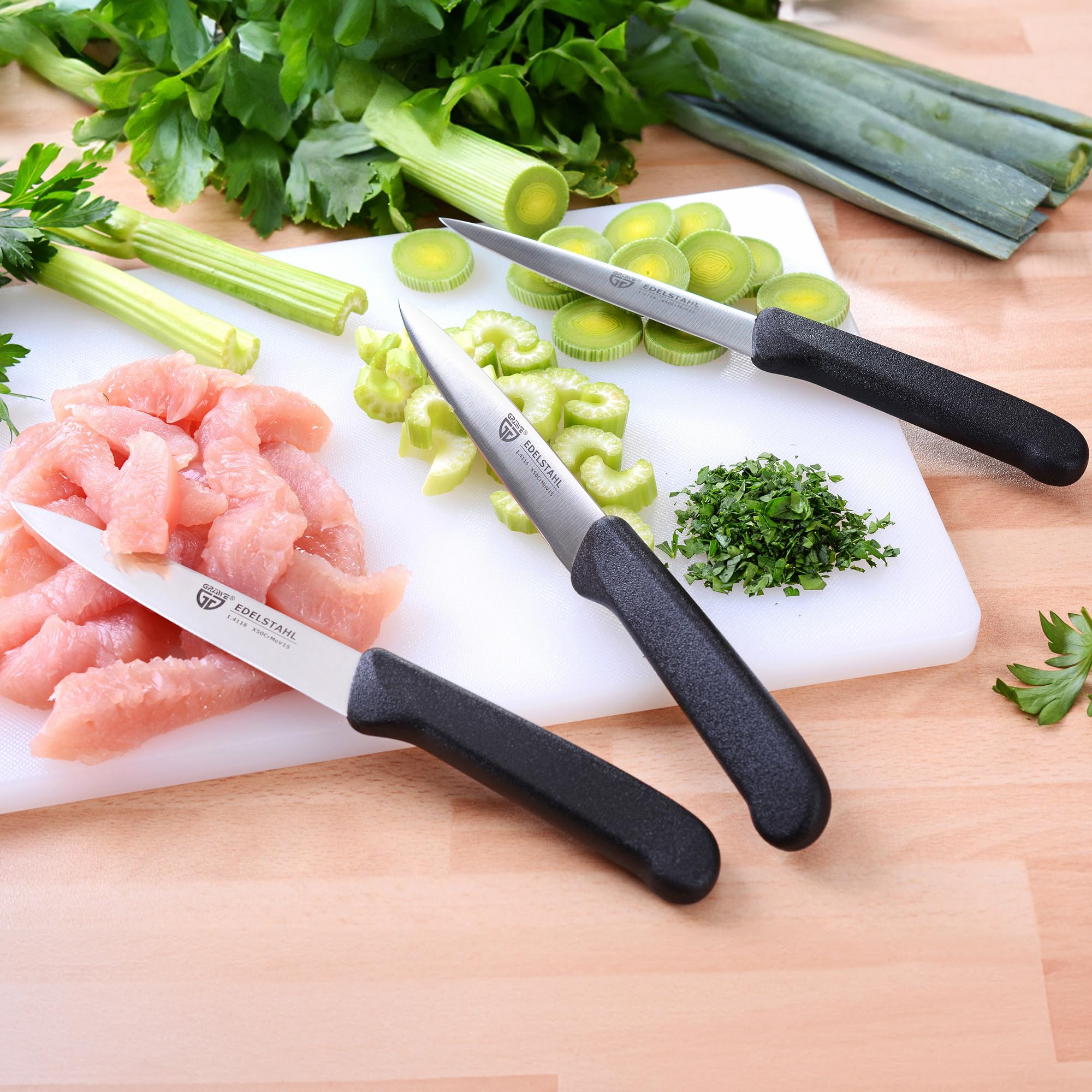 GRÄWE Vegetable Knives Set of 3 Stainless Steel, Multi-Coloured, Super Sharp, Dishwasher Safe