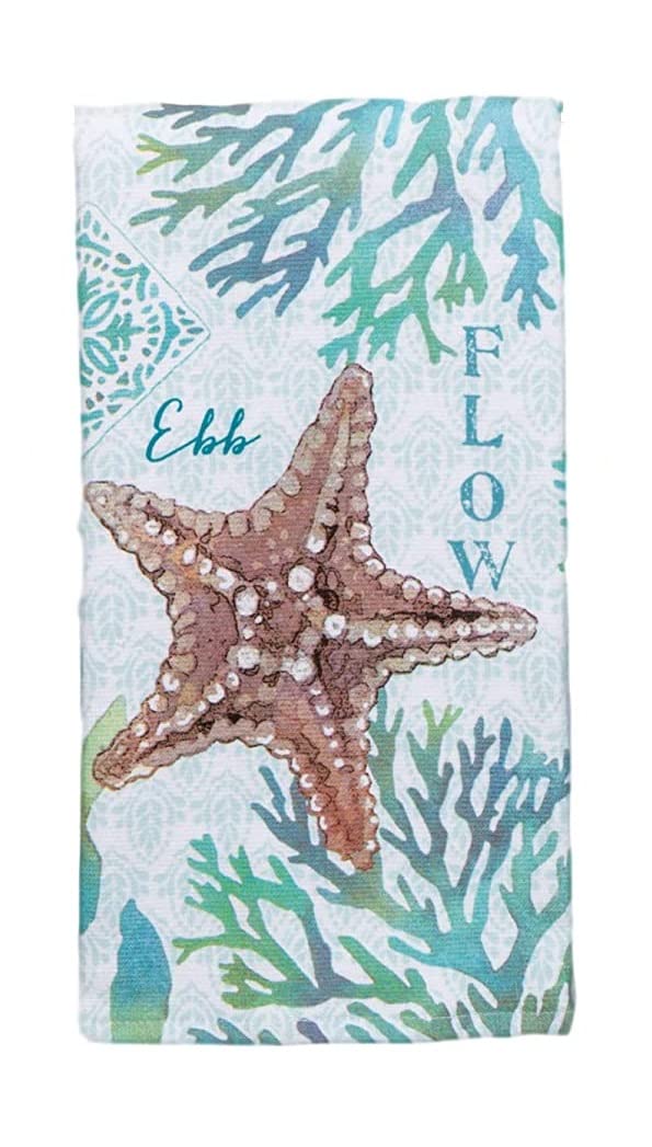 Bundle of 2 Sea Life Coastal Beach Dual Purpose Terry Kitchen Dish Towels, Starfish