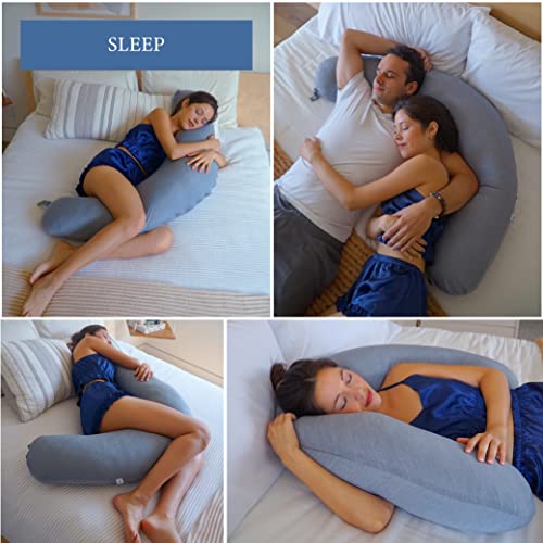 PharMeDoc Crescent Cooling Pregnancy Pillows - Body Pillow for Adults - Side Sleeper β Maternity and Nursing Pillow Breast Feeding - Pregnancy Must Haves - Dark Grey Cooling Cover