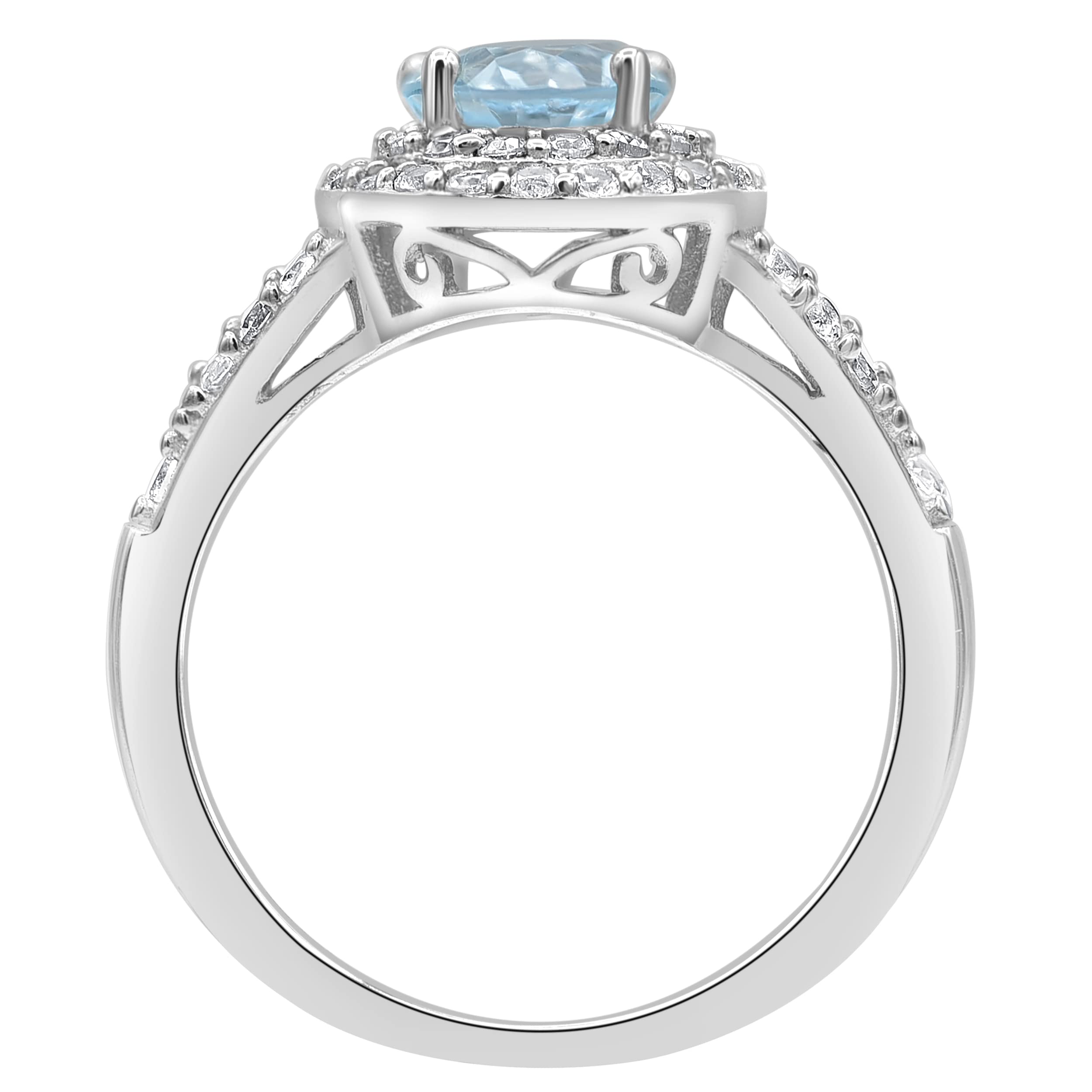 Beyond Brilliance Sterling Silver Oval Blue Topaz & Round Cut Created White Sapphire Double Halo Engagement Ring Jewelry for Women | Gift Box Included