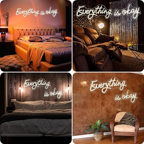 Everything is Okay Neon Sign for Girls Room Wall Decor, Adjustable Personalized Neon Signs for Club Bar Cafe Office Lounge Decoration, Gift, 39” x 9”, Warm White