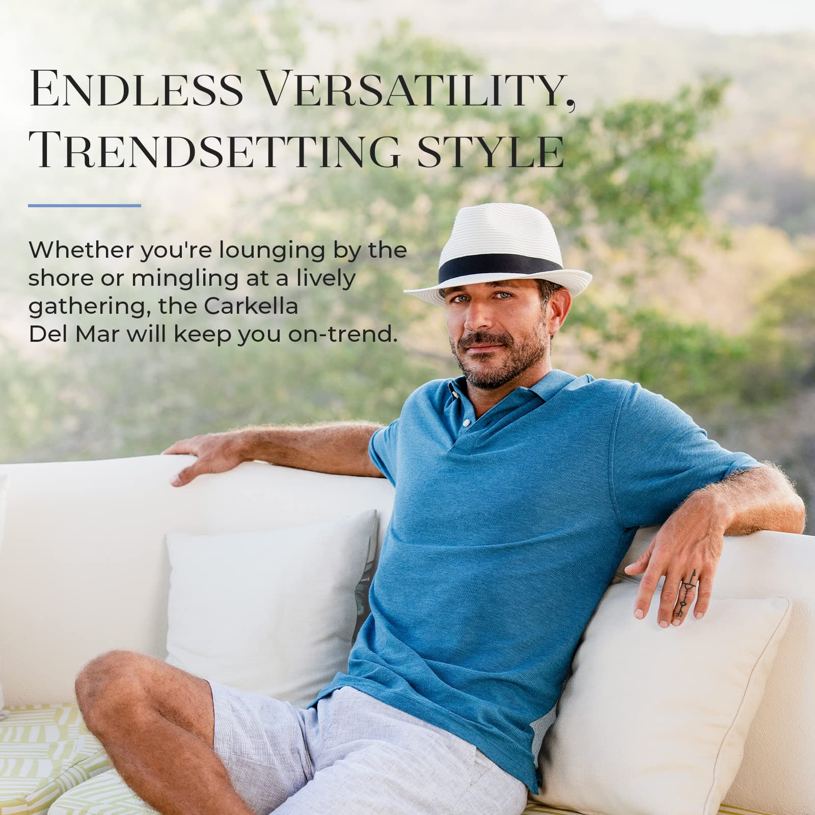 CARKELLA by Wallaroo Unisex Del Mar Trilby Fedora β Short Brim, Packable Design and Adjustable Sizing β Classic and Stylish Sun-Smart Hat for Casual Everyday Wear (Medium/Large, Beige)