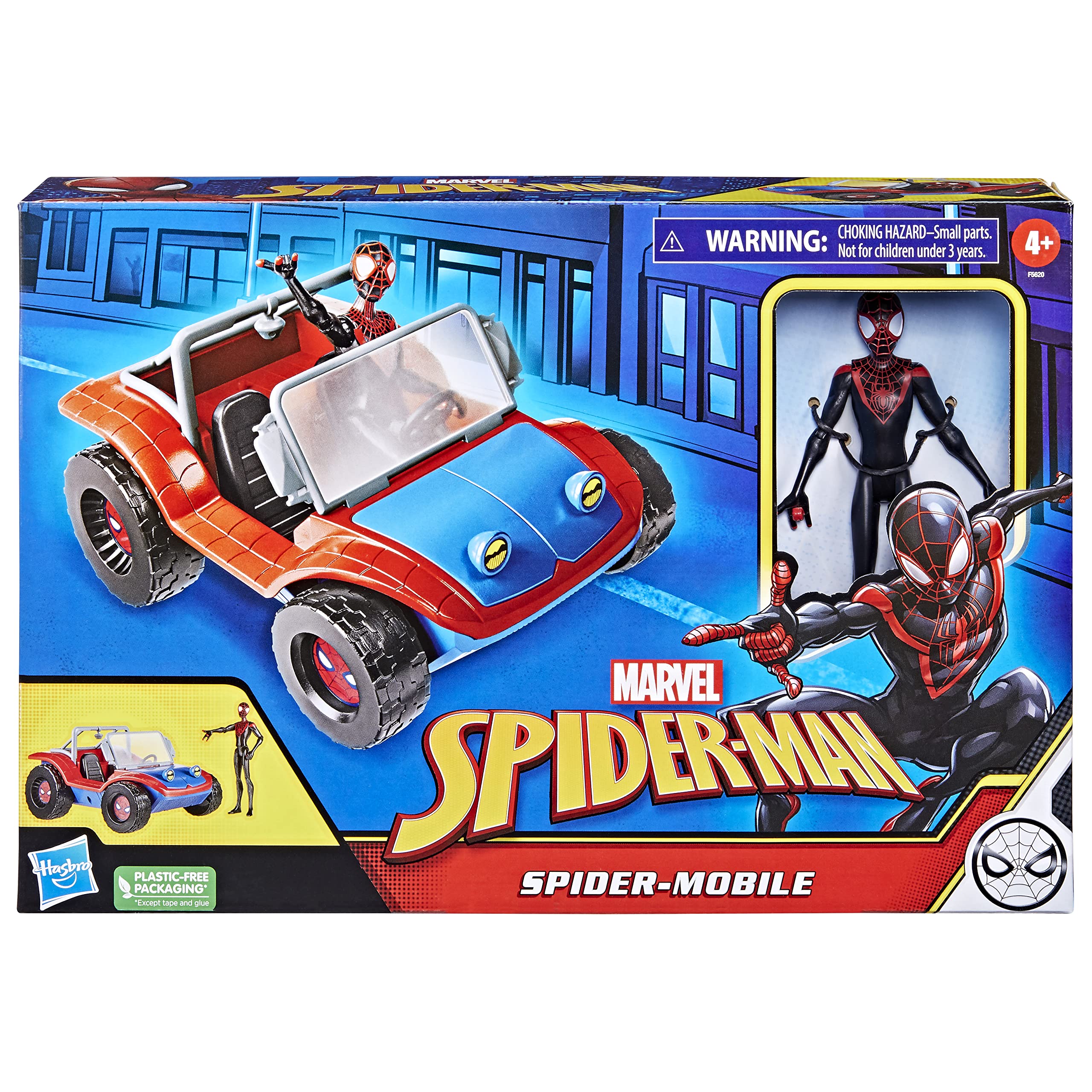 Marvel Spider-Man Spider-Mobile 6-Inch-Scale Vehicle with Miles Morales Action Figure, Toys for Kids Ages 4 and Up