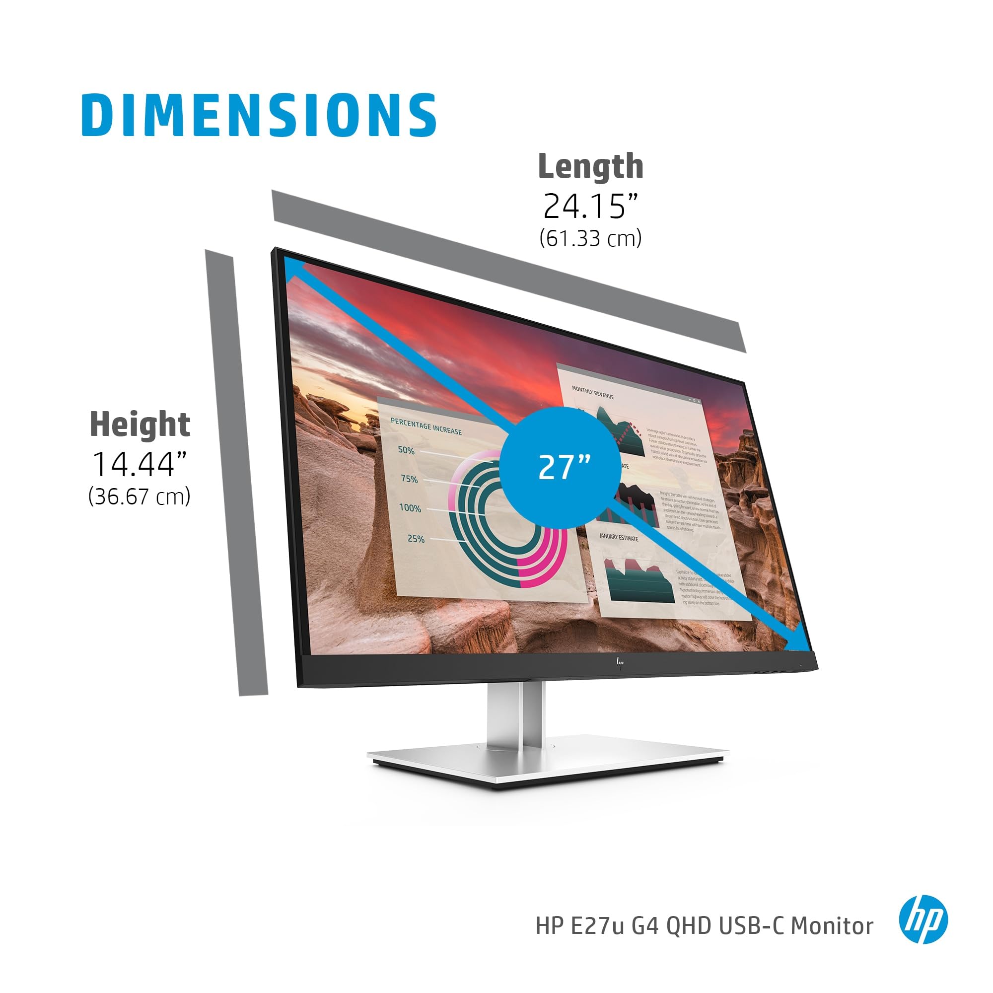 HP E27u G4 QHD USB-C 27 Inch Monitor Desktop PC IPS LCD 60Hz 5ms 16:9 Anti-glare Pivot Height Adjustable VESA Mountable DisplayPort HDMI Port USB Hub Computer Screen, Black/Silver (Renewed)