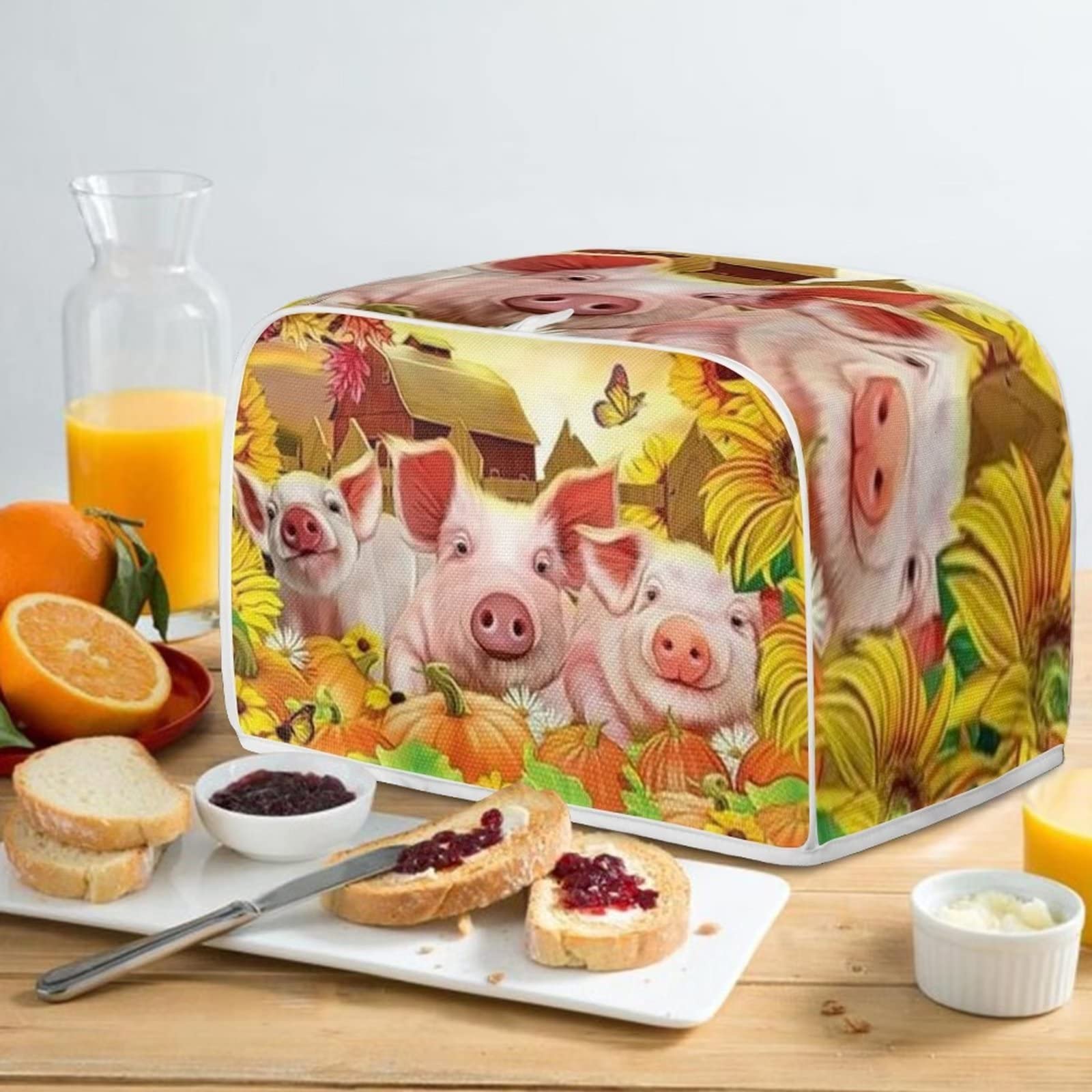 Baxinh Sunflower Pig Toaster Cover Small Appliance Cover for Kitchen Office, 2 Slice Stain Resistant Toaster Covers,Dustproof Toaster Machine Cover, Yellow