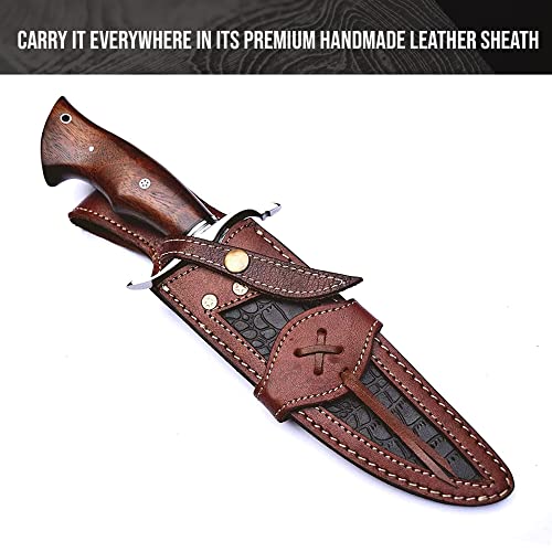 BIGCAT ROAR Handmade Damascus Hunting Knife - Bushcraft Fixed Blade Hunting Knife with Sheath and Walnut Wood Handle - 13.2″ EDC Skinning Knife - Cowboy