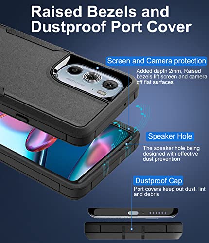 Dahkoiz for Motorola Edge Plus(2022) Case, Moto Edge Plus 5G UW 2022 Case with Dust-Proof Cap, Full Body Protection Silicone Rubber Cover Phone Case for Motorola Edge Plus(2022), Black