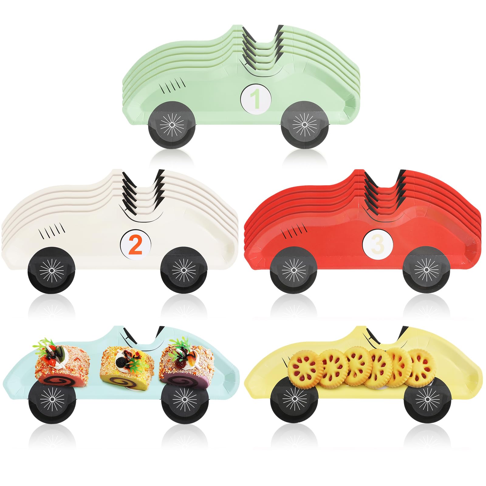 Chivertion 25 Pack Race Car Paper Plates Disposable Number 1-5 Vintage Racing Car Party Plates Race Car Birthday Party Decorations Race Car Tableware for Baby Shower Party Supplies
