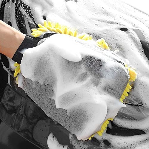 InfantLY Bright Dual-Sided Car Wash Mitts,Car Microfiber Chenille Gloves Thick Cleaning Mitt Scratch-Free Auto Care Double-Faced Glove for Clean Cars Trucks Motorcycles